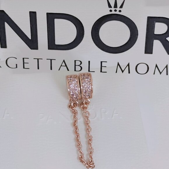 Pandora | Jewelry | Pandora Clear Pav Safety Chain Clip Charm Rose Gold ...